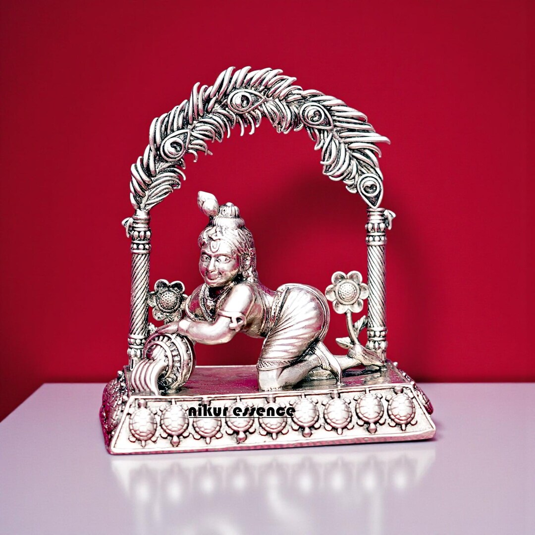 Pure Silver Krishna Idol, Bal Gopal Statue for Puja & Home Altar ...