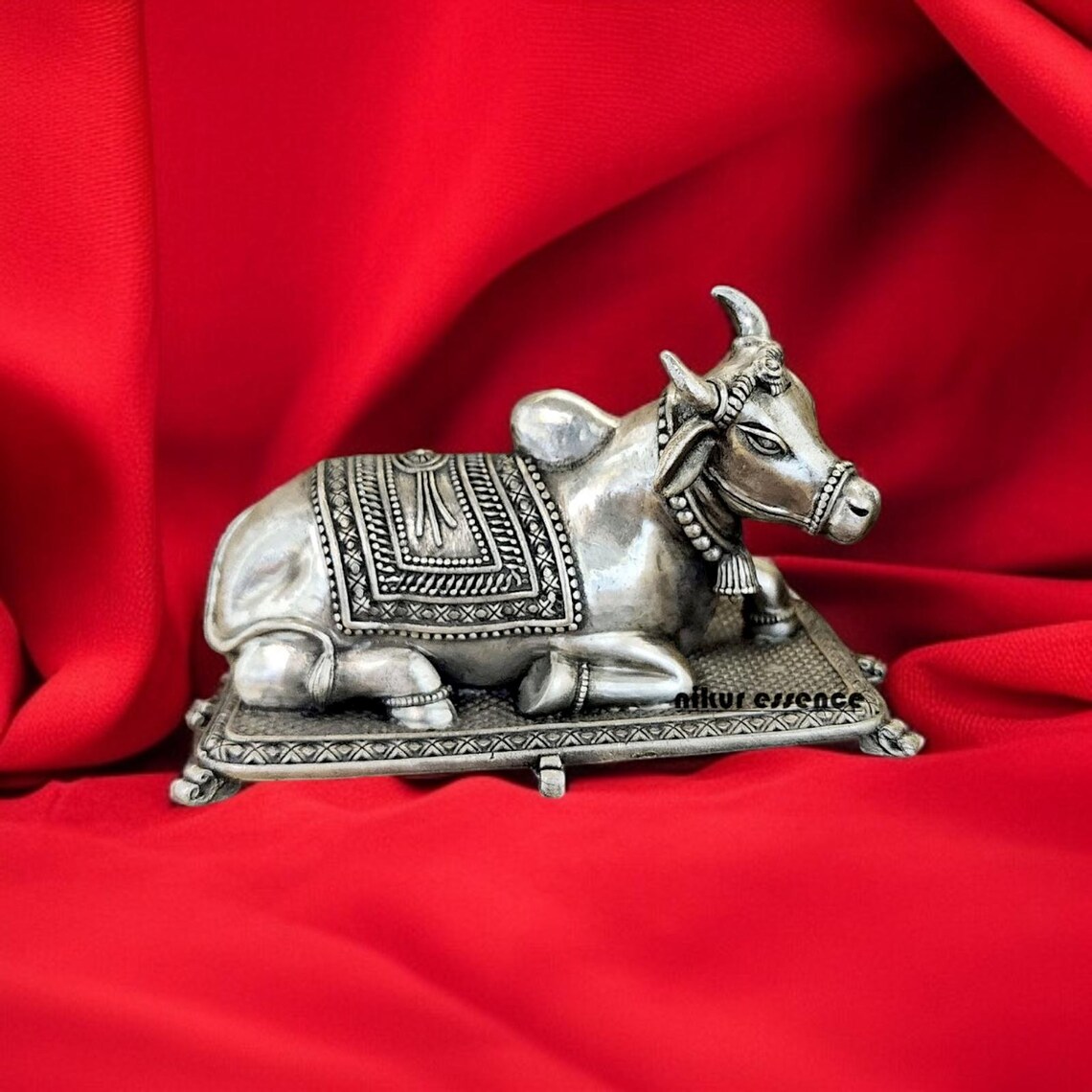 Pure Silver Nandi Statue, Handmade Shiva’s Bull for Home Temple Decor ...