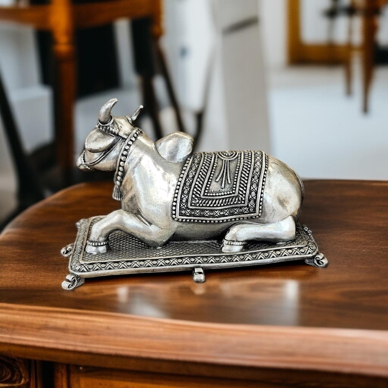Pure Silver Nandi Statue, Handmade Shiva’s Bull for Home Temple Decor ...