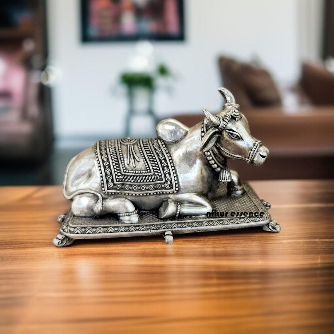 Pure Silver Nandi Statue, Handmade Shiva’s Bull for Home Temple Decor ...