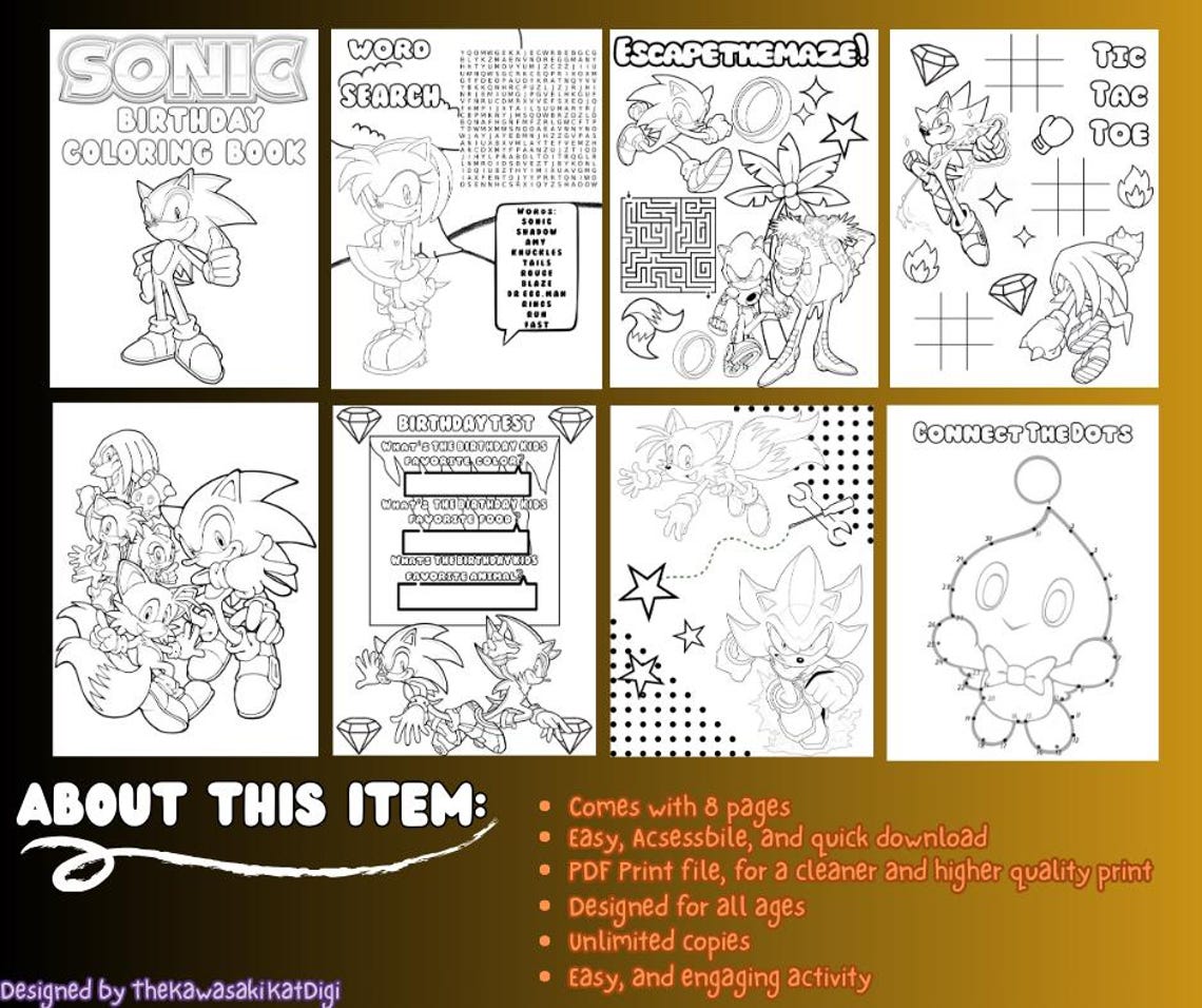 Sonic Birthday Coloring Pages | Sonic and Shadow Party Activities ...