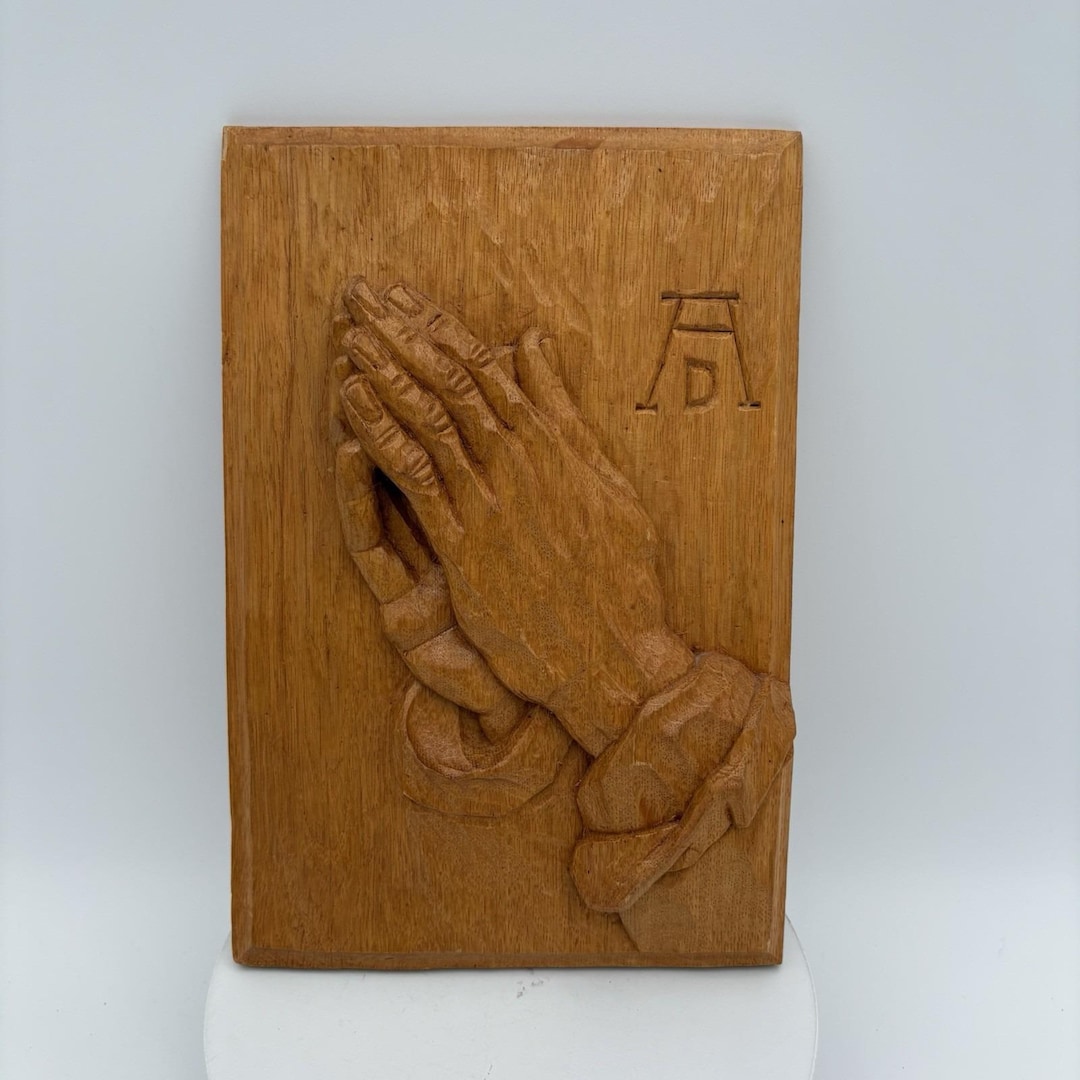 VTG Praying Hands Wall Wooden Plaque, Religious Decor, Hand Carved 9"x6 ...