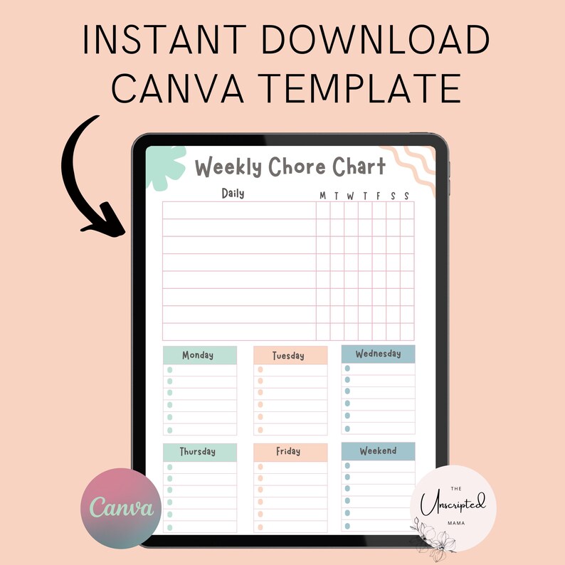 Editable Kids Chore Chart Canva Template – Printable Responsibility ...
