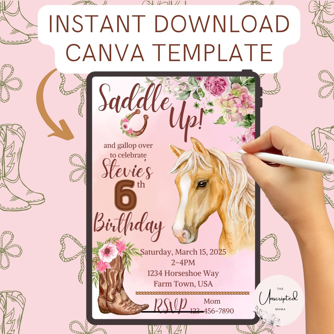 Editable Cowgirl Birthday Invitation Girl | Western Rodeo Birthday ...