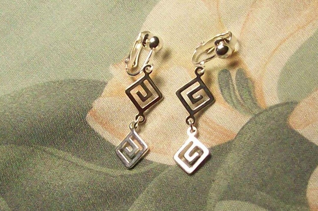 Double Greek Key, Infinity, Unity Silver Clip on Earrings or Pierced - Etsy
