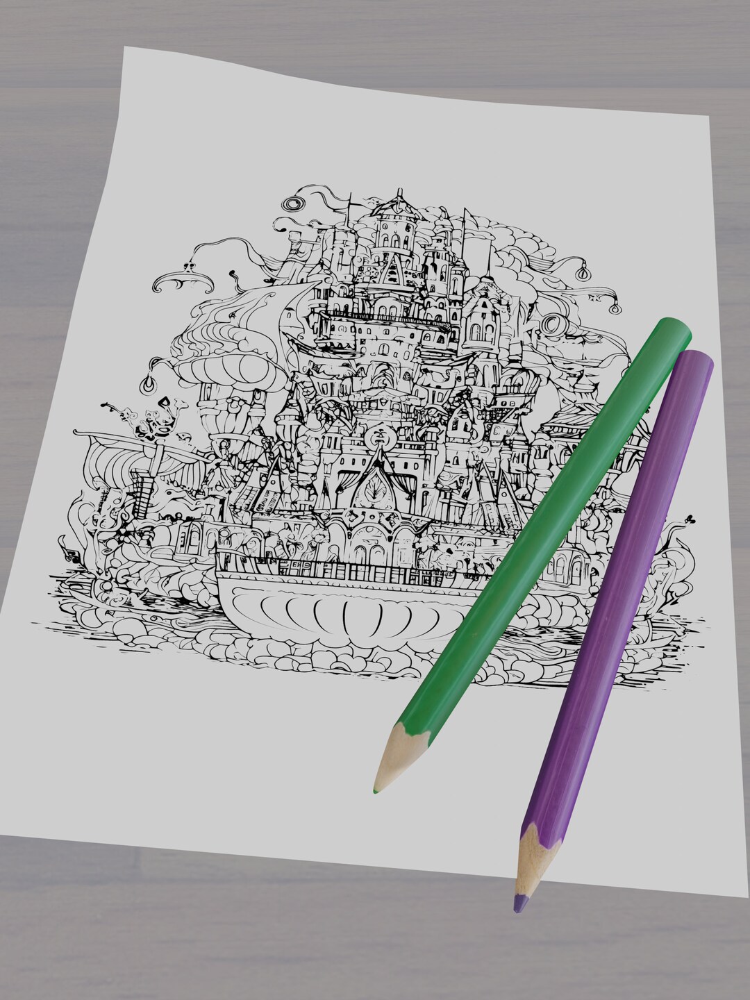 Fantasy Tower Tenement Bazaar Coloring Page: Downloadable PDF to Color ...