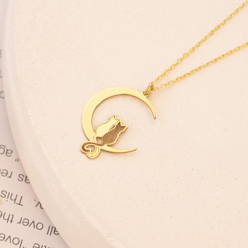 Moon Cat Necklace Gold - Etsy