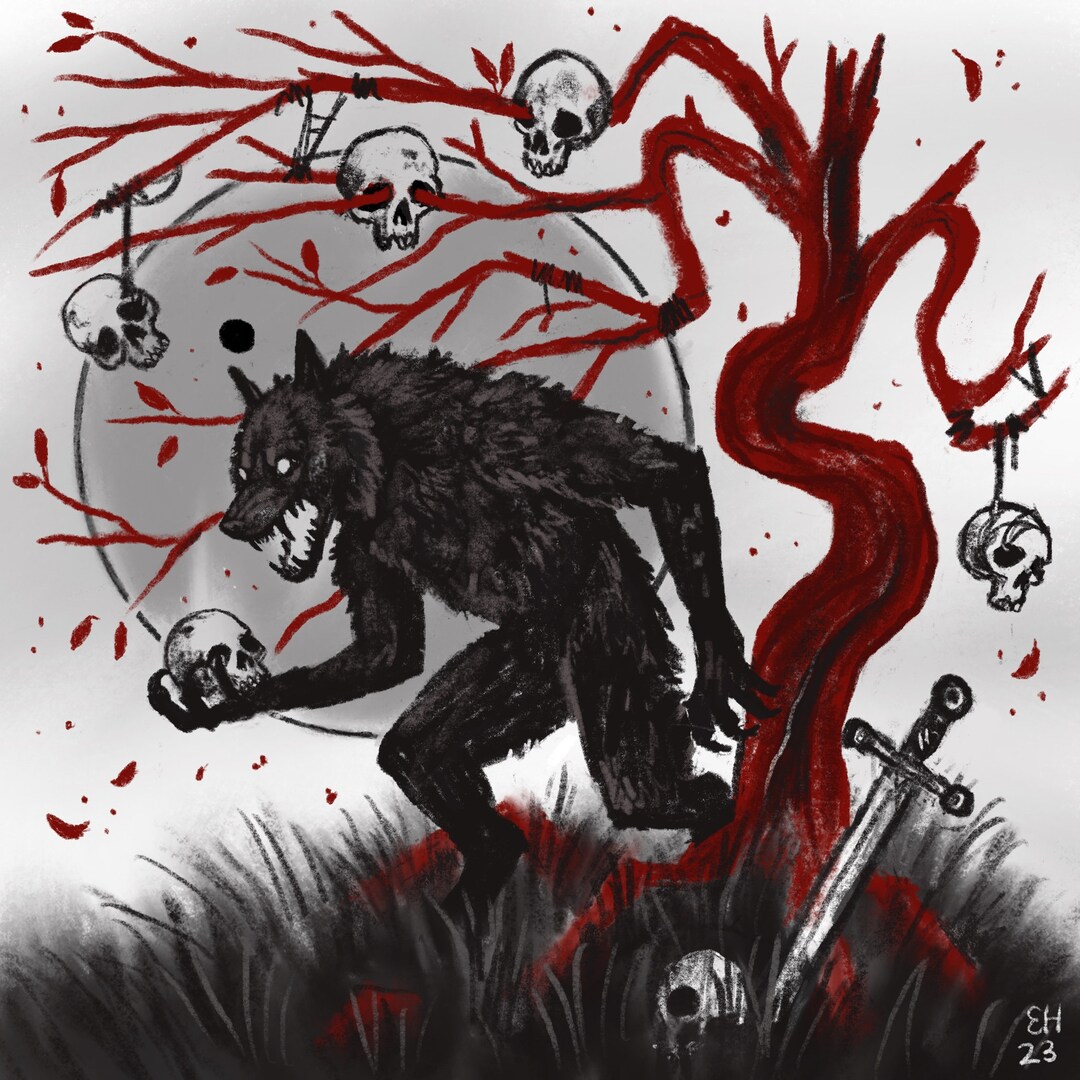Bloodroot 8x8 Fine Art Print Wolf Werewolf Monster Cryptid Skull Creepy ...