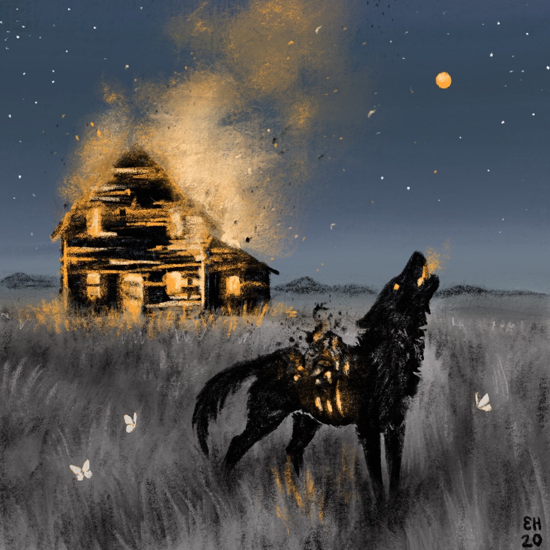 Incendiary 8x8 Fine Art Print Dark Night Wolf Dog Wolves Fire Creepy ...