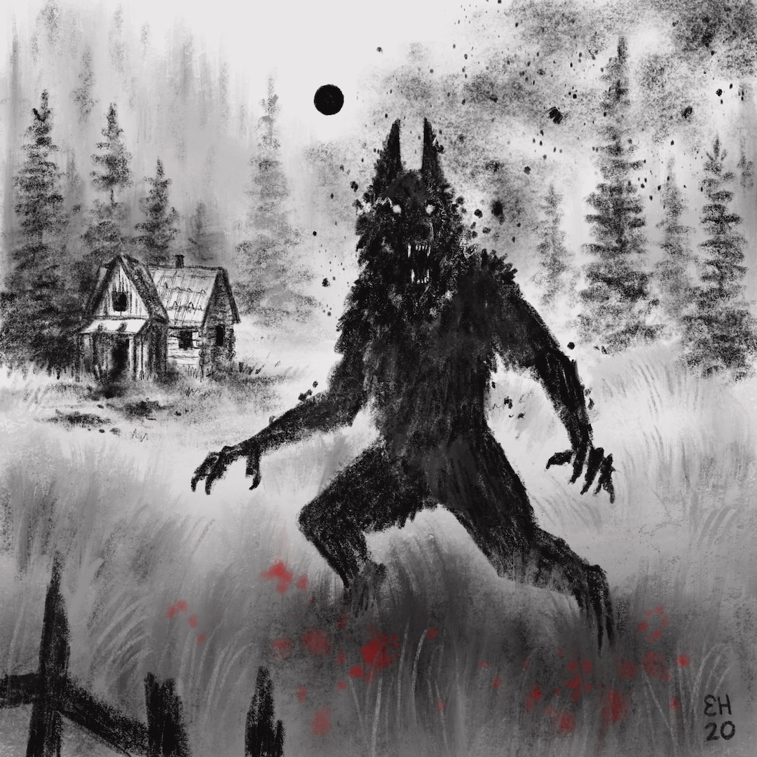 Warning 8x8 Fine Art Print Werewolf Monster Cryptid Dark Horror Woods ...