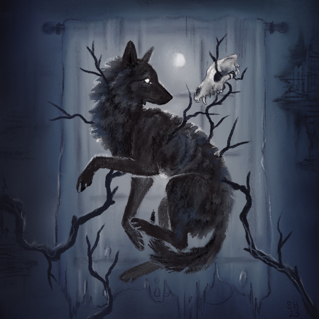 Lethean 8x8 Fine Art Print Dark Night Wolf Moon Wolves Skull Creepy ...