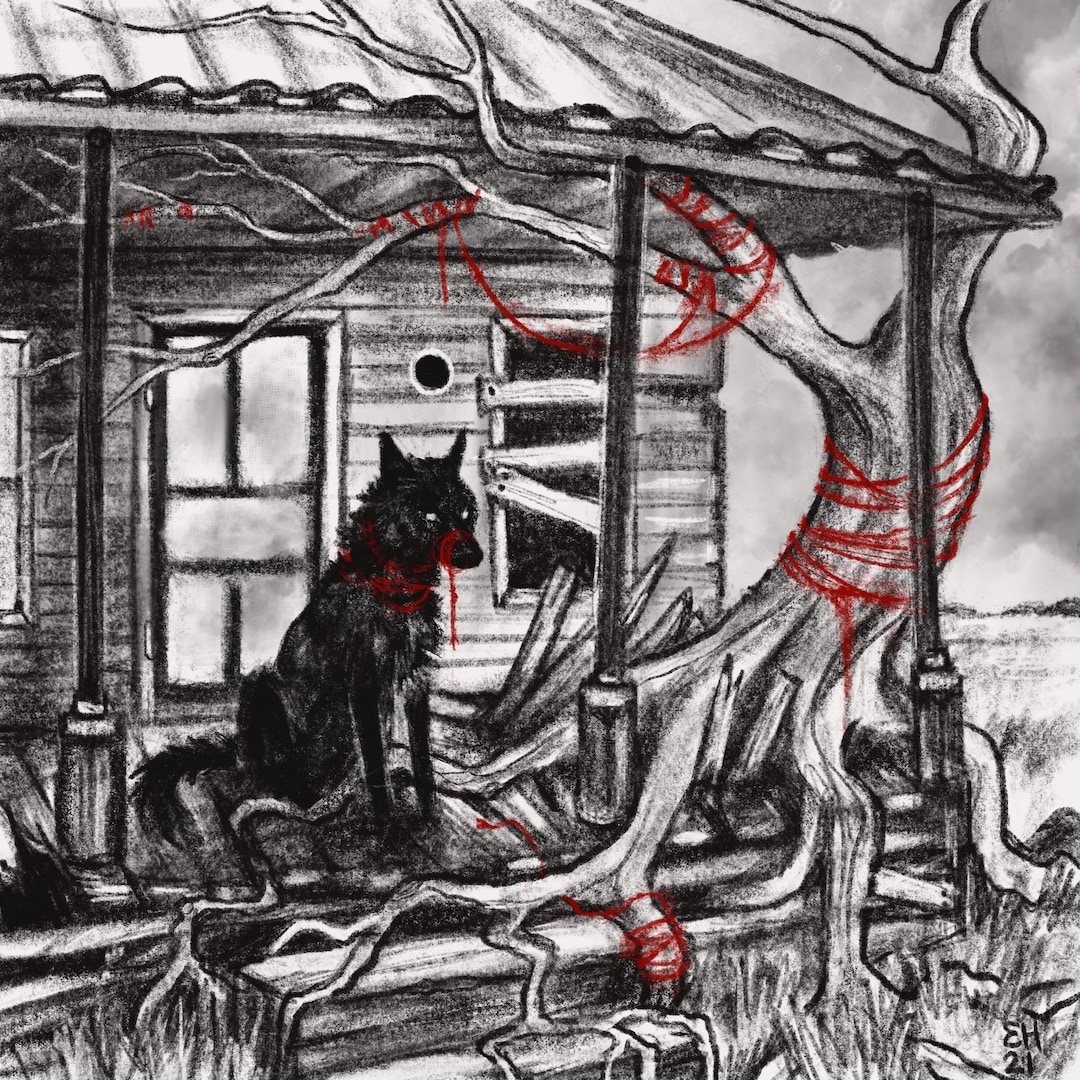 Ties That Bind 8x8 Fine Art Print Dark Wolf Dog Creepy Cabin Trees ...