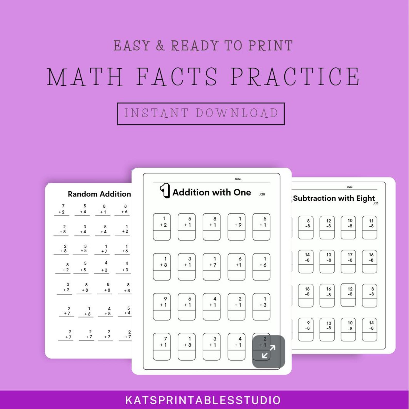 Addition and Subtraction Practice Pages - Etsy