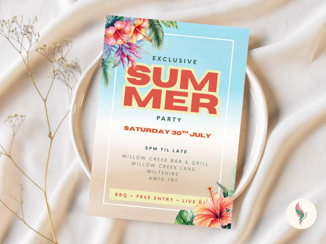 Digital Event Invitation: Personalised Tropical Summer Time Themed ...