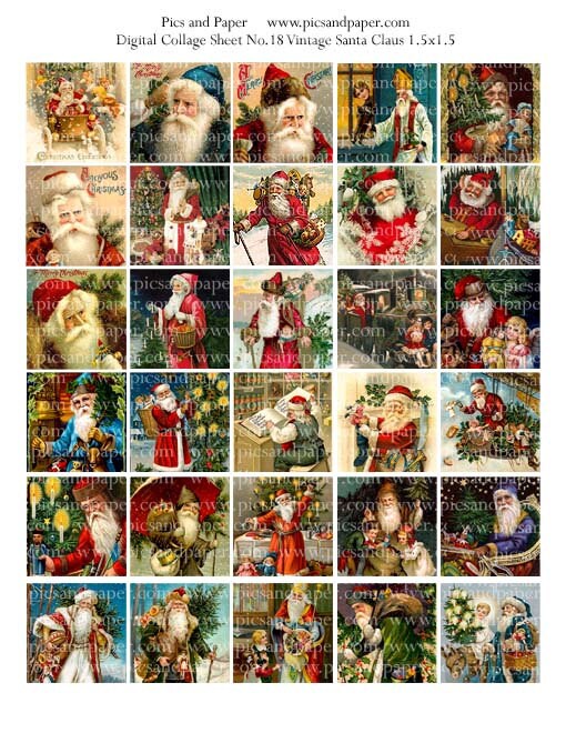 Vintage Santa Claus Digital Collage Sheet No.18 Square Images - Etsy
