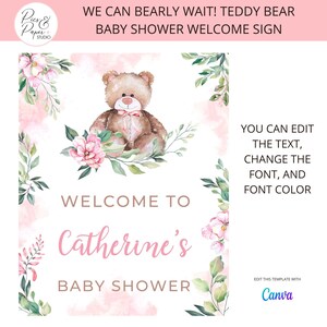 Teddy Bear Baby Shower Welcome Sign Poster 8x10 Girl Pink Teddy Bear ...
