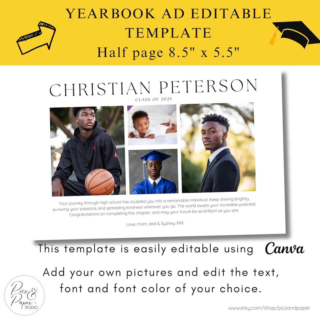 Yearbook Ad Template EDITABLE | Senior Tribute | Half Page 8.5 X 5.5 ...