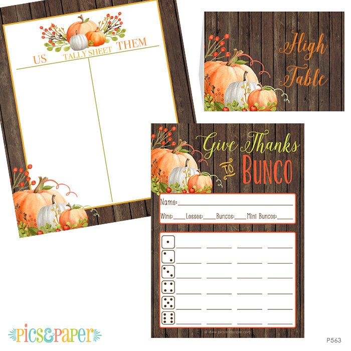 Thanksgiving Bunco Score Card with Watercolor Pumpkins and | Etsy