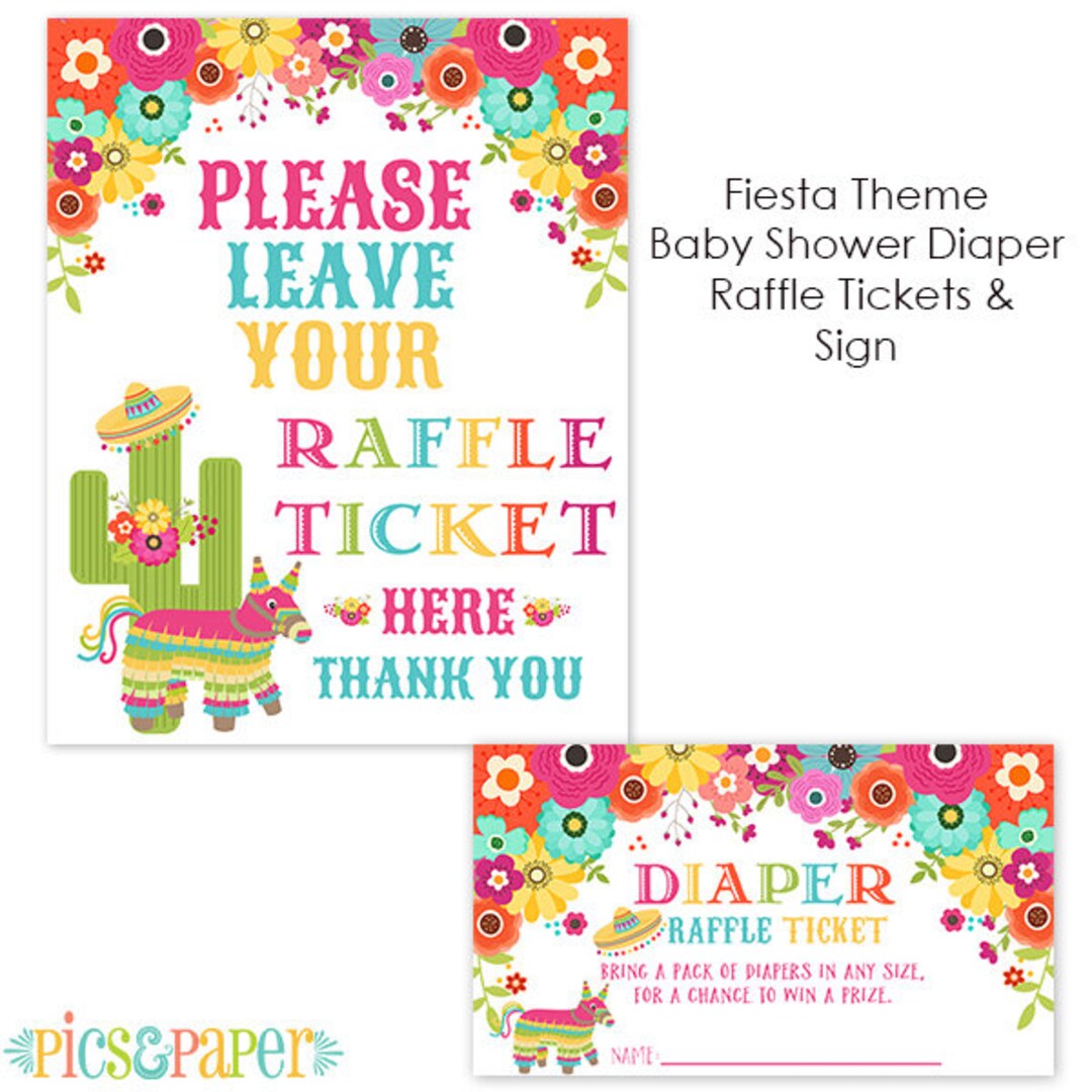 Mexican Fiesta Baby Shower Diaper Raffle Ticket With Colorful Flowers ...