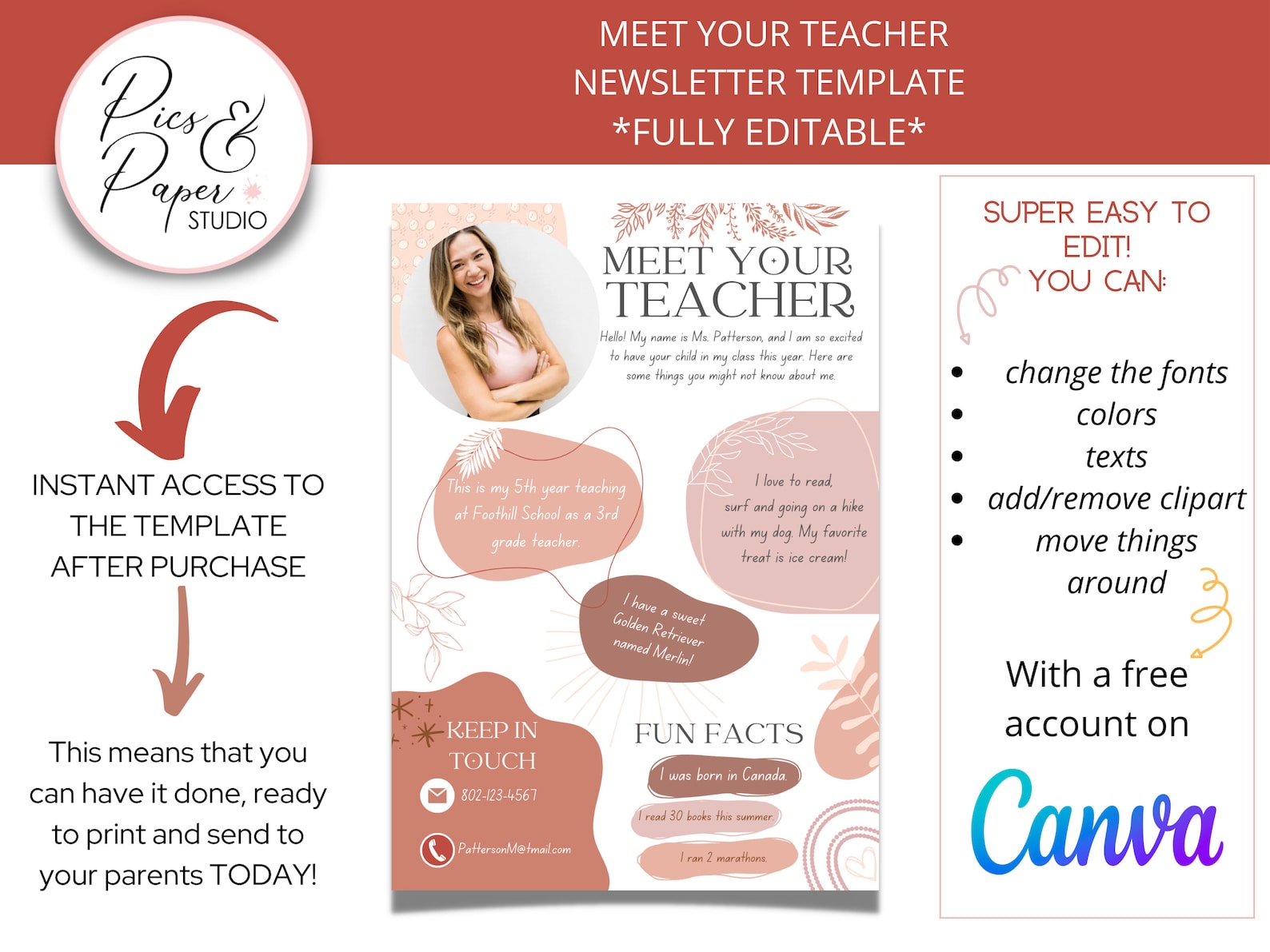 Meet Your Teacher Editable Template Boho Style Back to School Parent ...