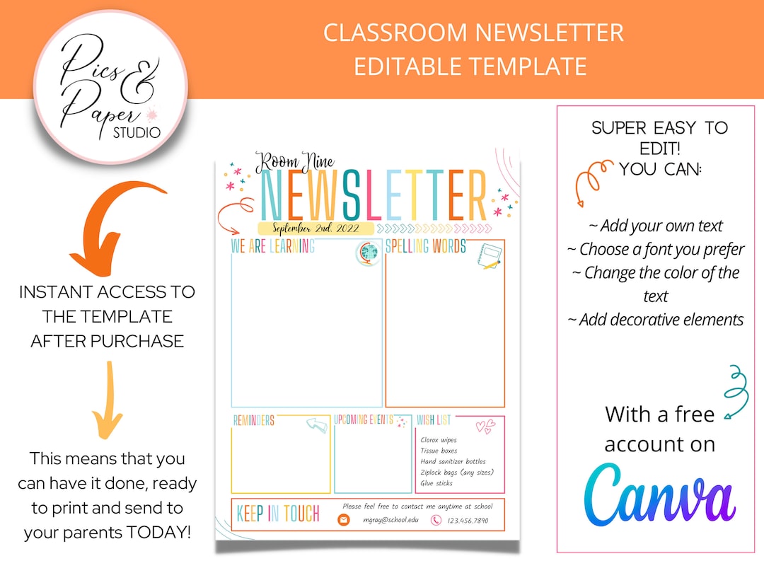 Classroom Newsletter Editable Template With Colorful Lettering- Simple ...