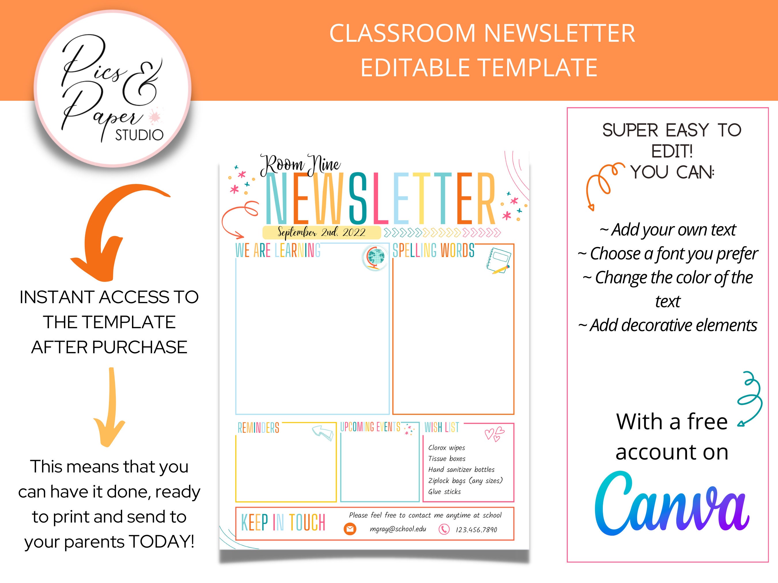 Classroom Newsletter Editable Template With Colorful Lettering- Simple ...