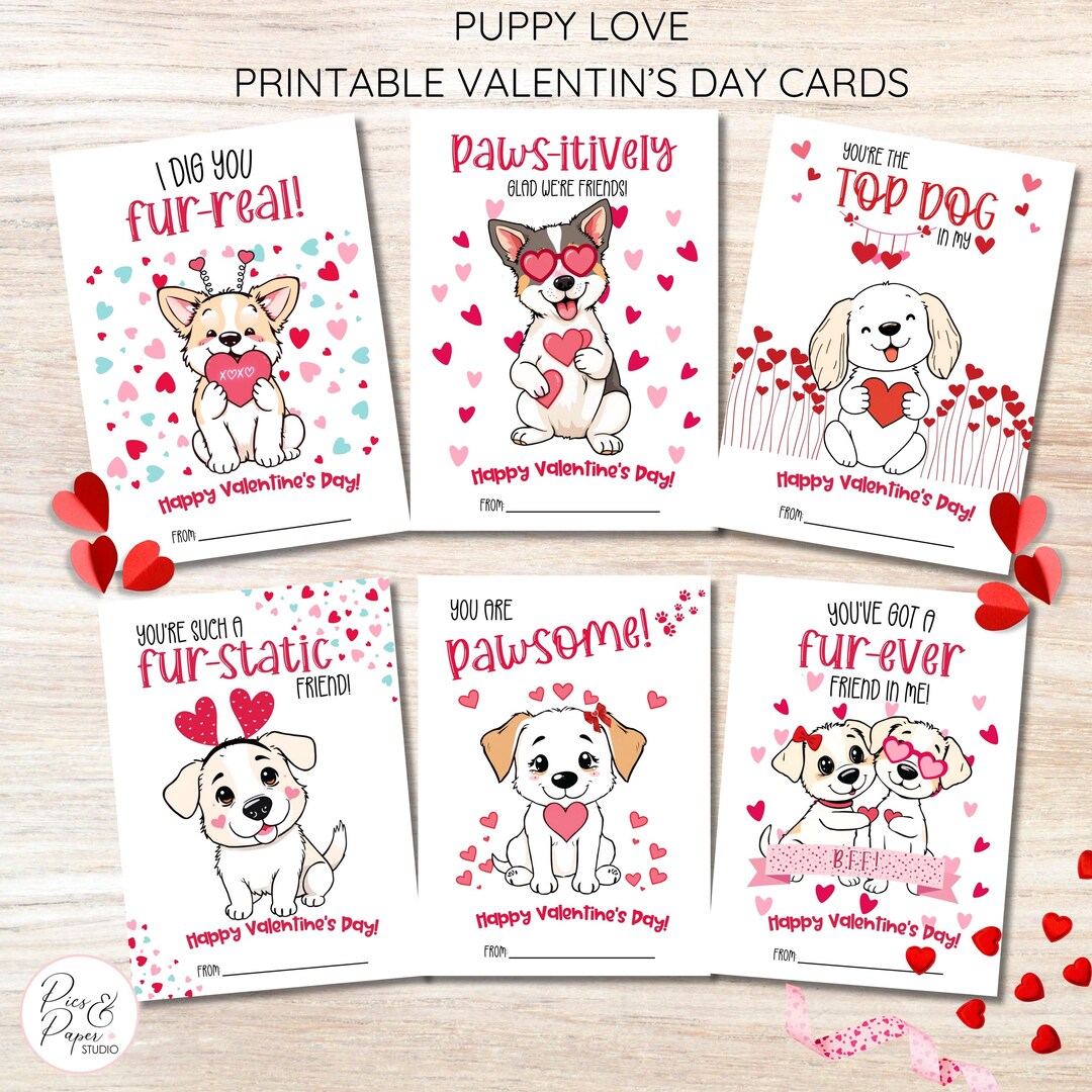 Printable Puppy Valentine’s Day Cards for Kids - Cute Dog Classroom ...