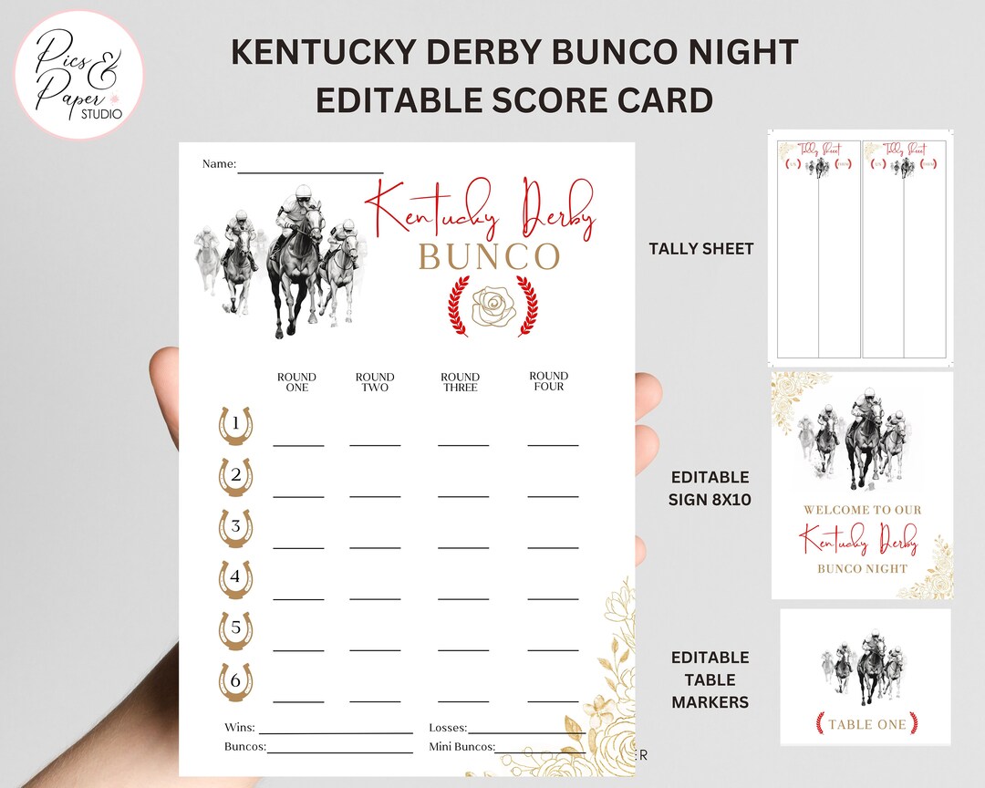 KENTUCKY DERBY Bunco Game Printable Bundle Includes Editable Score Card ...