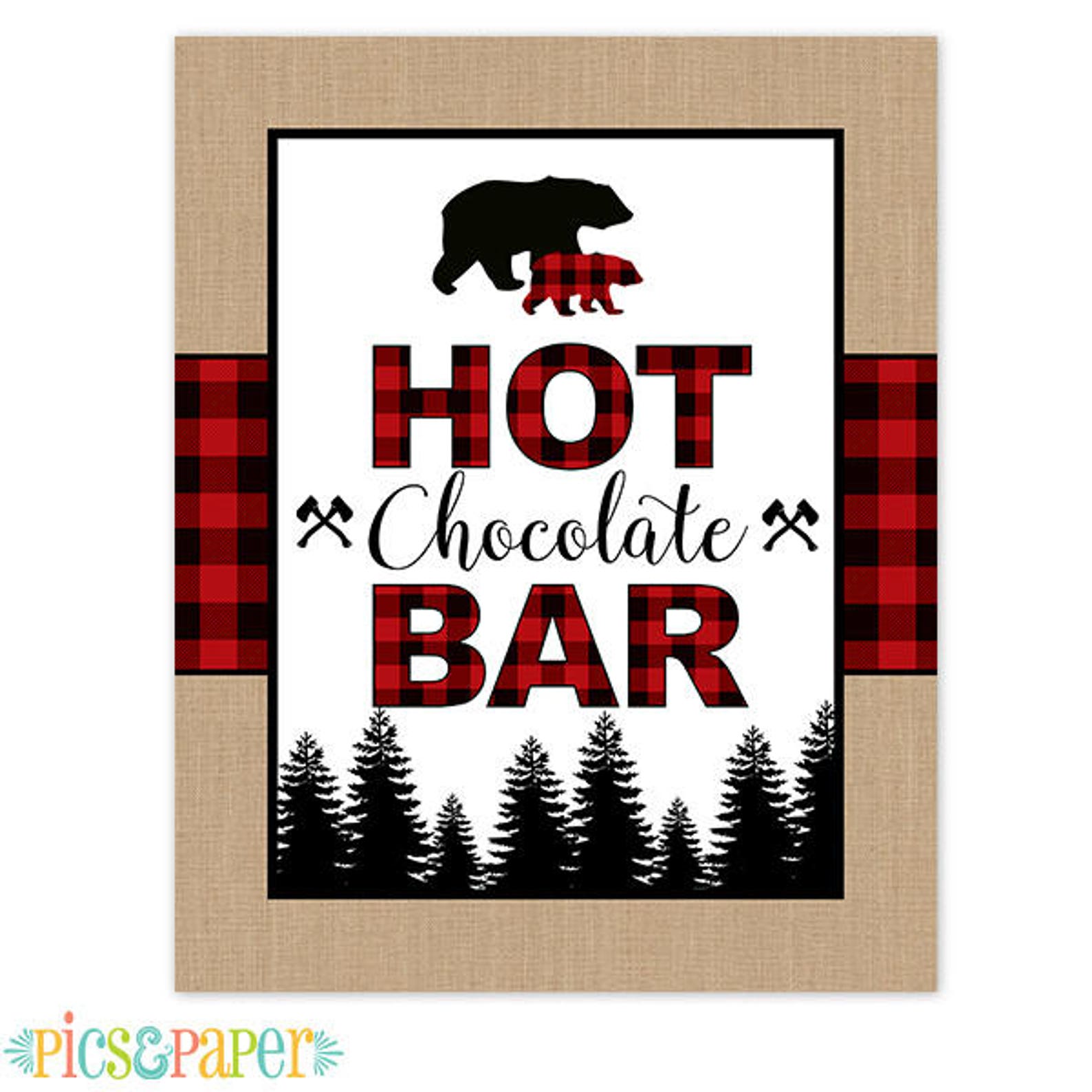 Hot Chocolate Bar Printable Sign Lumberjack Theme With Bear - Etsy