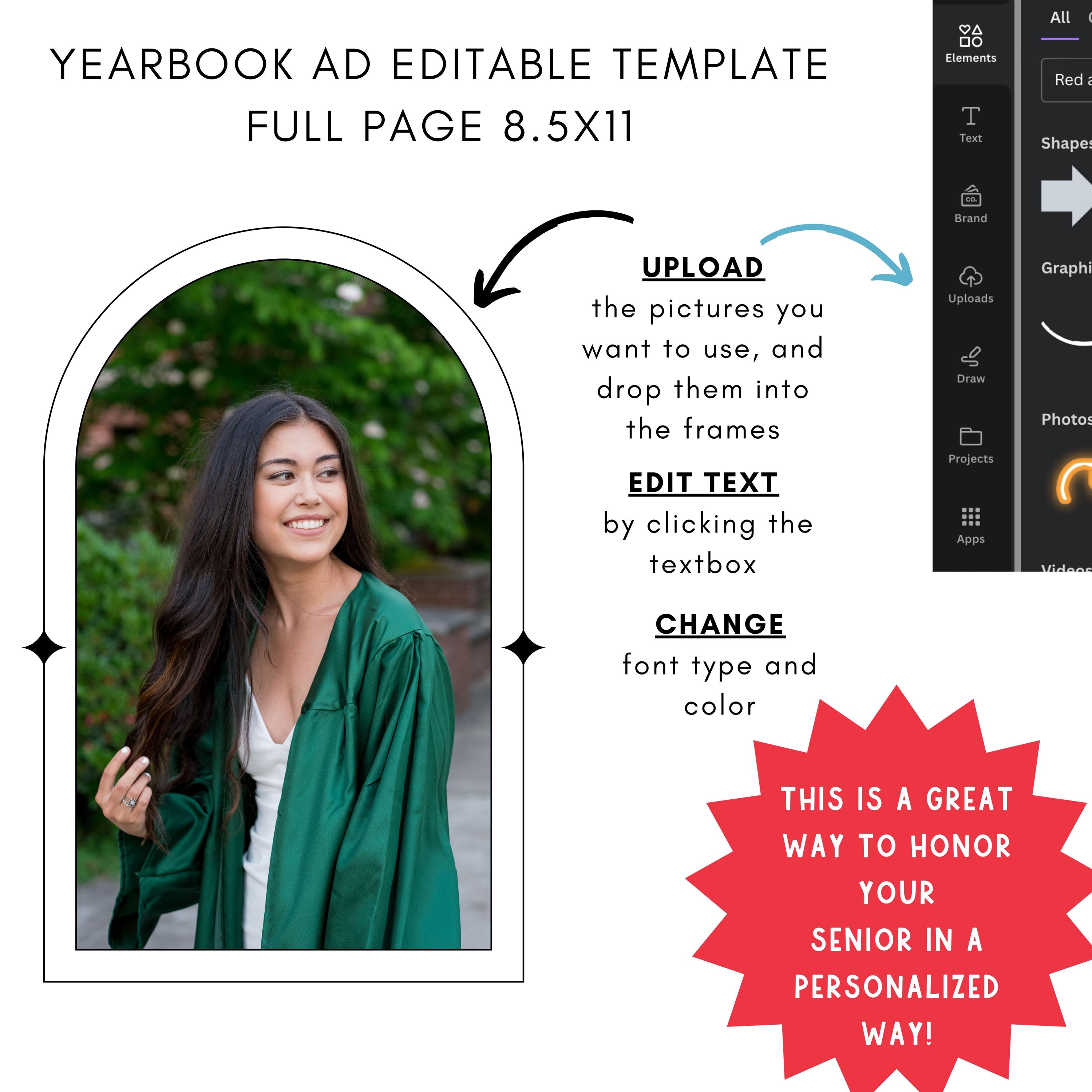 Yearbook Ad Template EDITABLE | Senior Tribute | Full Page 8.5x11 ...