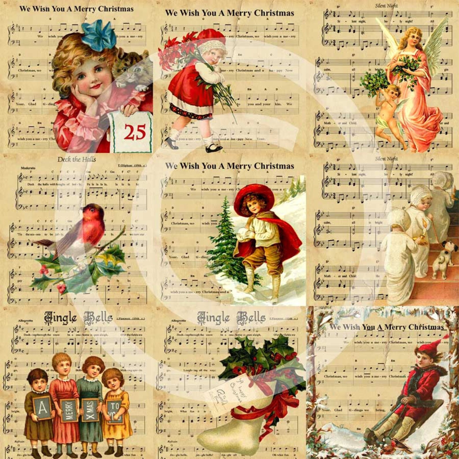 Printable Vintage Images/ Collage of Christmas With Music - Etsy