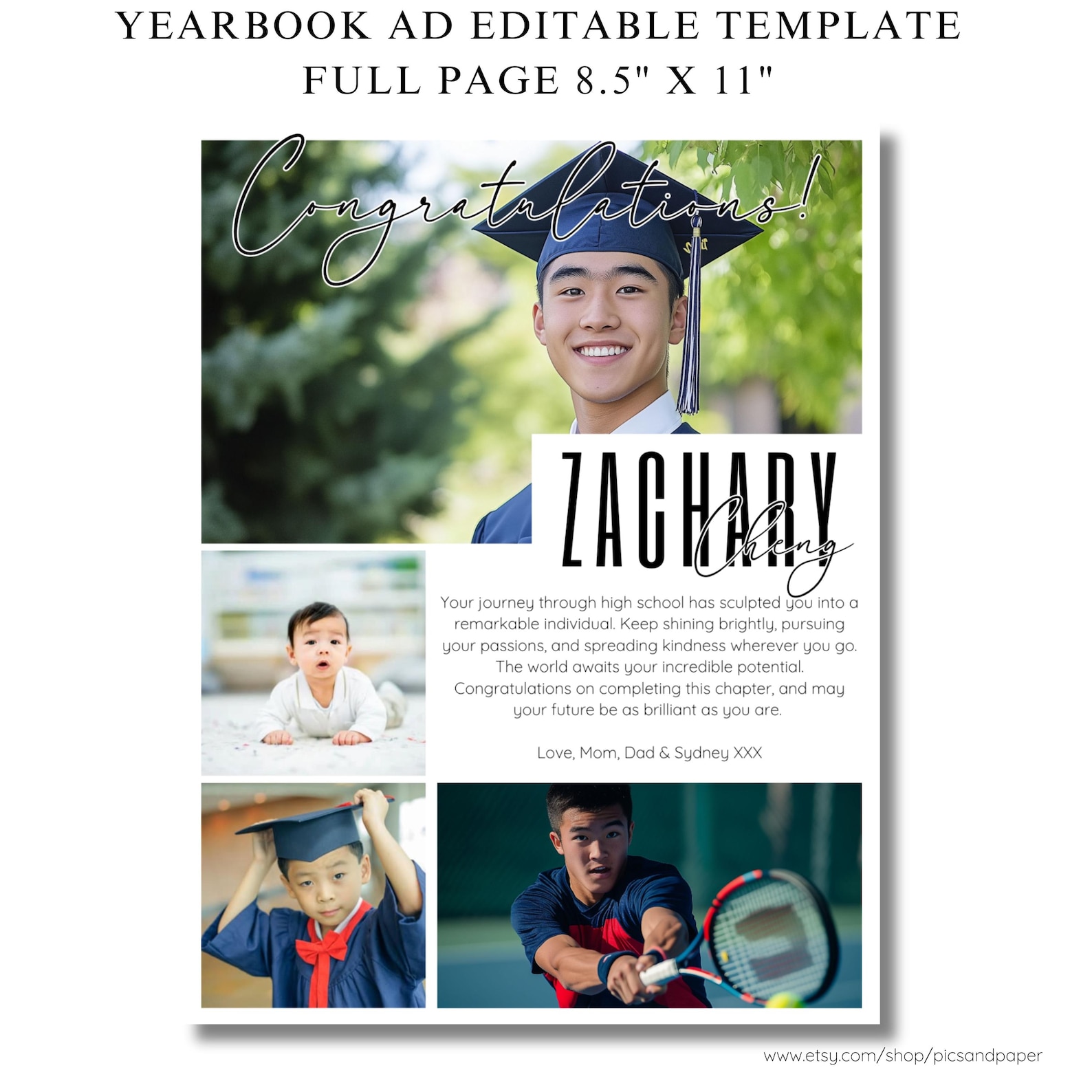 YEARBOOK AD High School Template, Editable Full Page Ad Layout, Senior ...