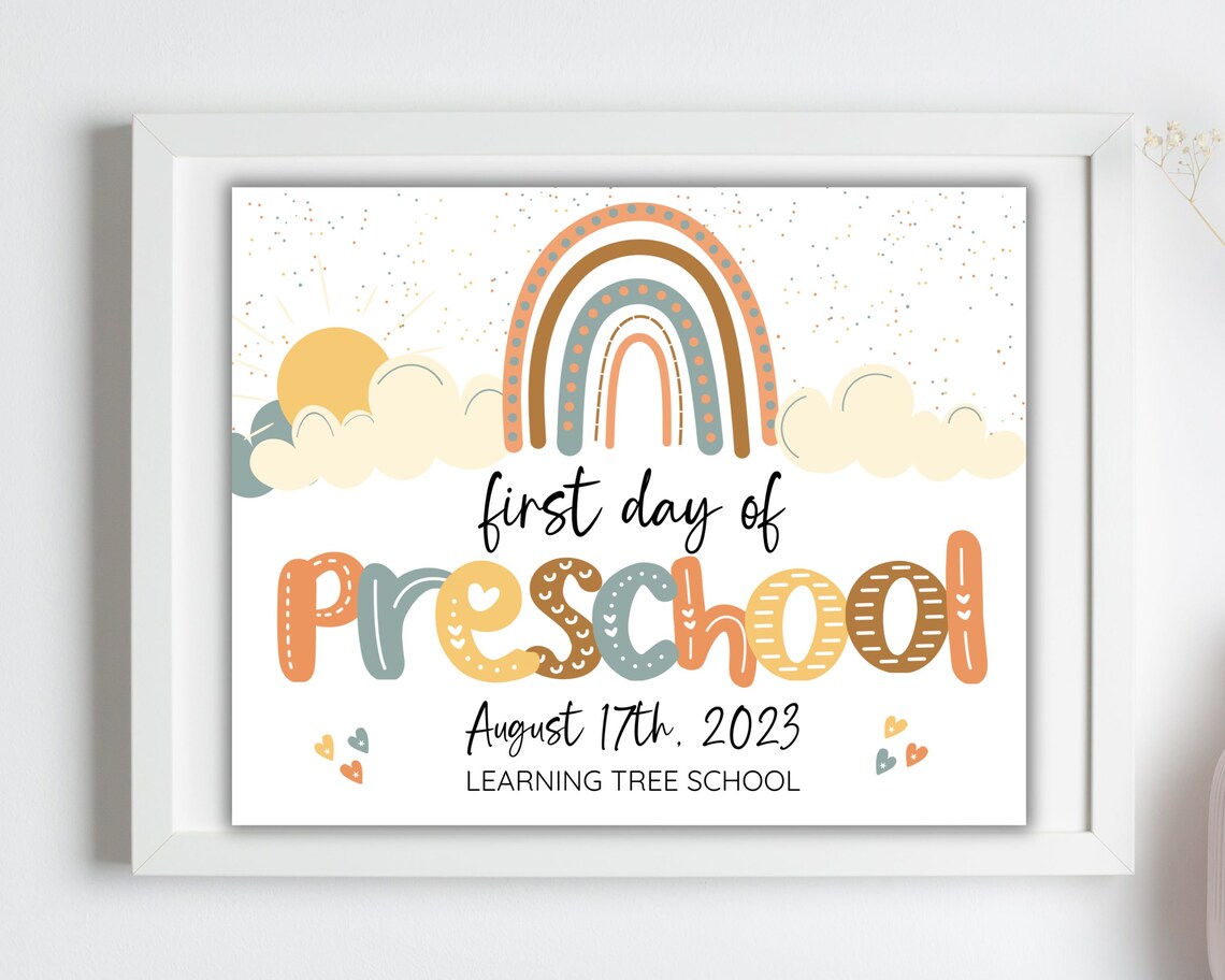 First Day of Preschool Photo Poster Sign Prop Editable Text Boy First ...