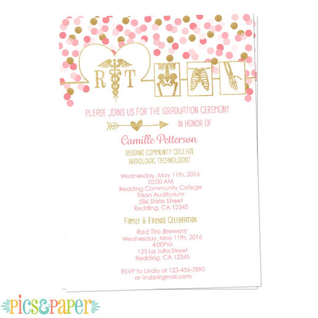 Pink and Gold Radiologic Technologist Graduation Invitation - Etsy