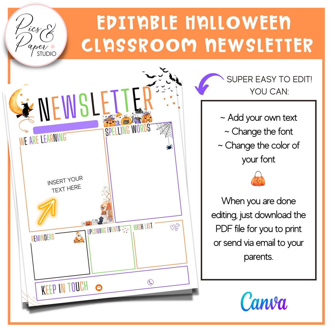 Halloween Classroom October Newsletter Editable Template With Halloween ...