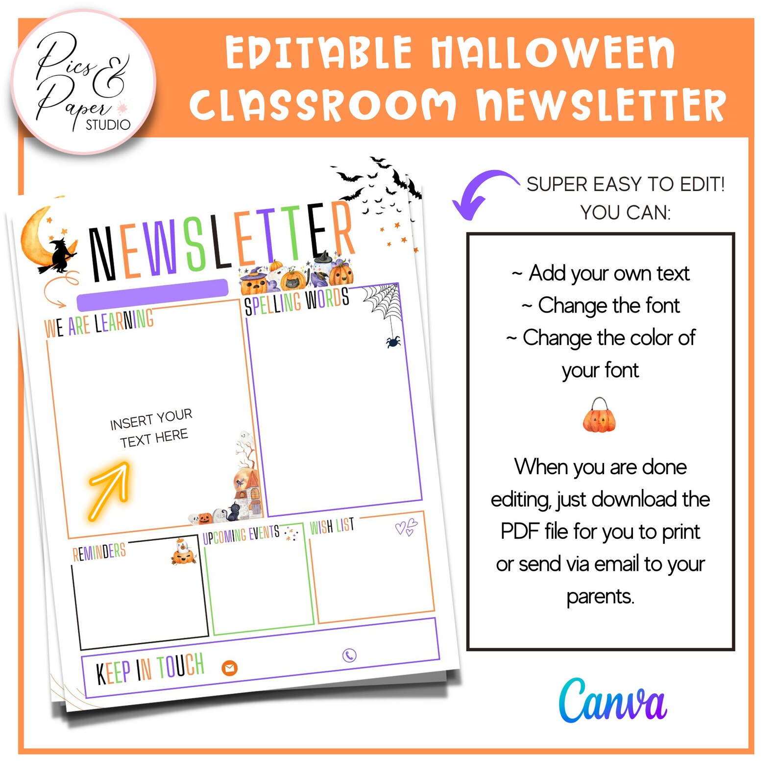 Halloween Classroom October Newsletter Editable Template With Halloween ...