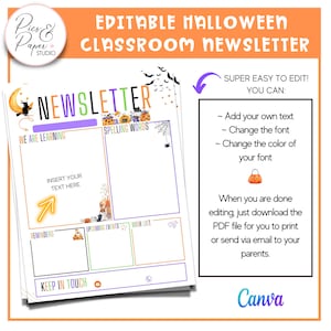 Halloween Classroom October Newsletter Editable Template With Halloween ...