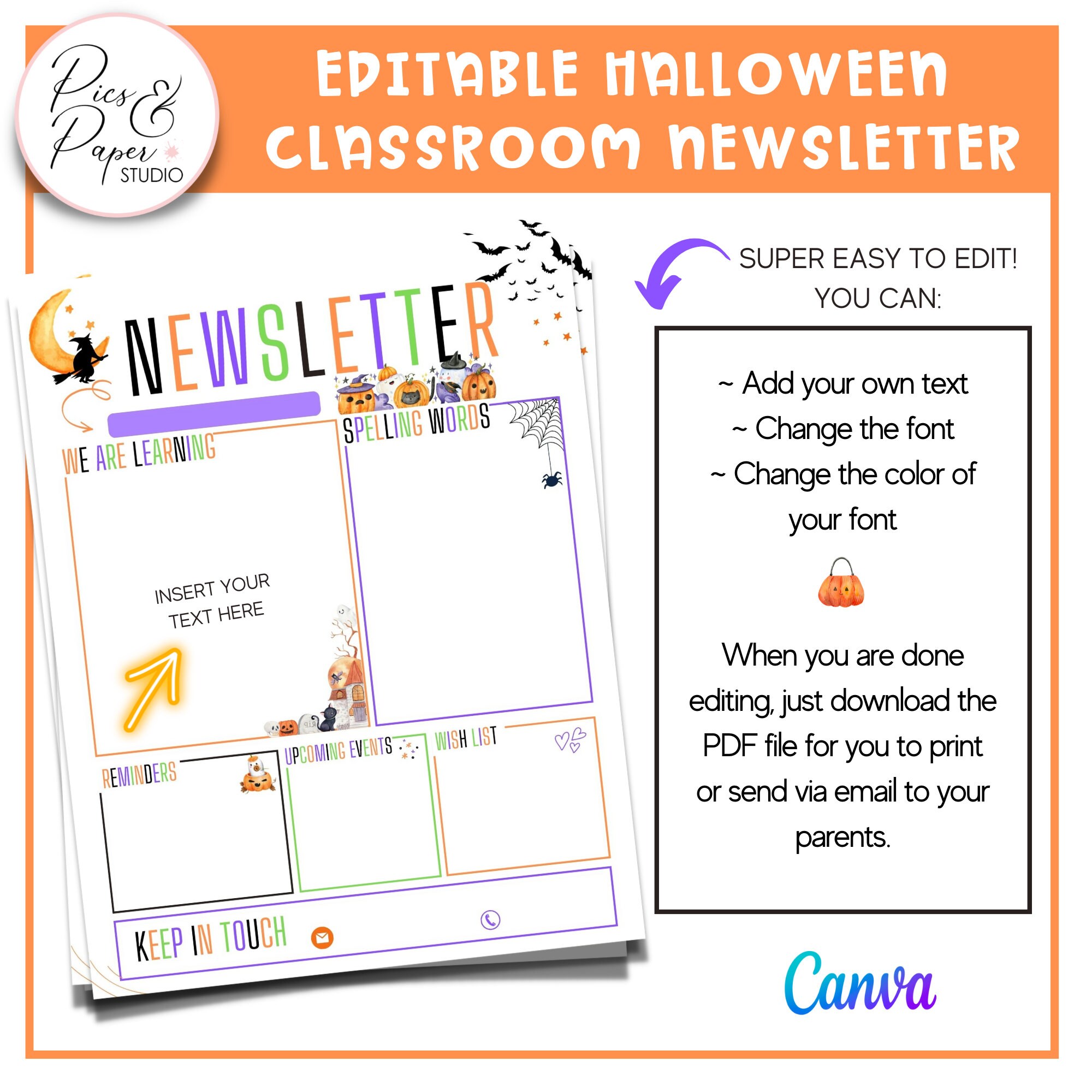 Halloween Classroom October Newsletter Editable Template With Halloween ...