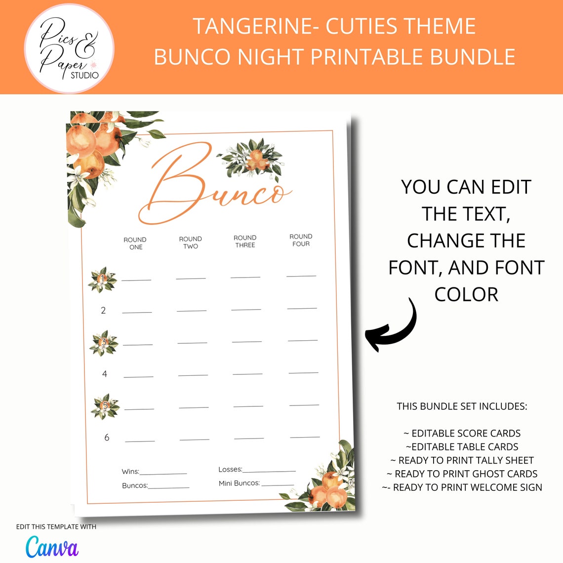 Bunco Night Tangerine-cuties, Score Card, Tally Sheet, Welcome Sign ...