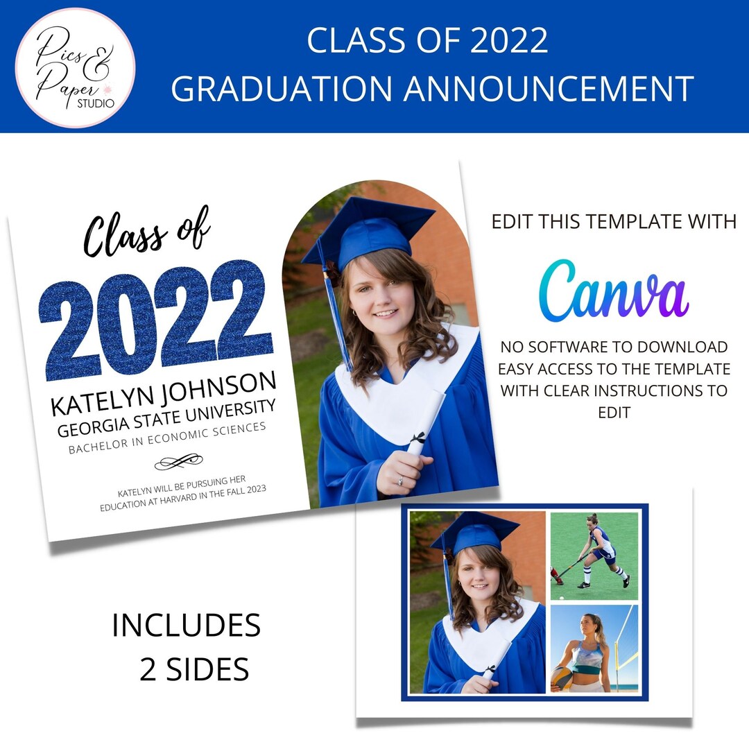 Class of 2022 Graduation Announcement Royal Blue Modern Simple Design ...
