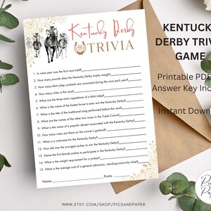 Kentucky Derby Trivia Game Derby Trivia Game Kentucky Derby Party Game ...