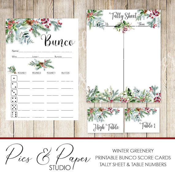 Christmas Bunco Score Cards With Winter Greenery and Red | Etsy