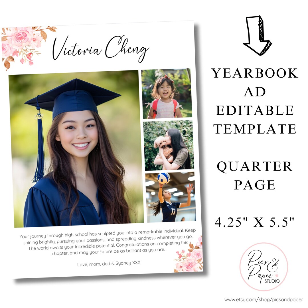 Yearbook Ad Template EDITABLE | Senior Tribute | Quarter Page 4.25 X 5. ...
