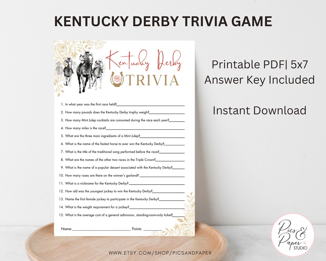 Kentucky Derby Trivia Game | Derby Trivia Game | Kentucky Derby Party ...