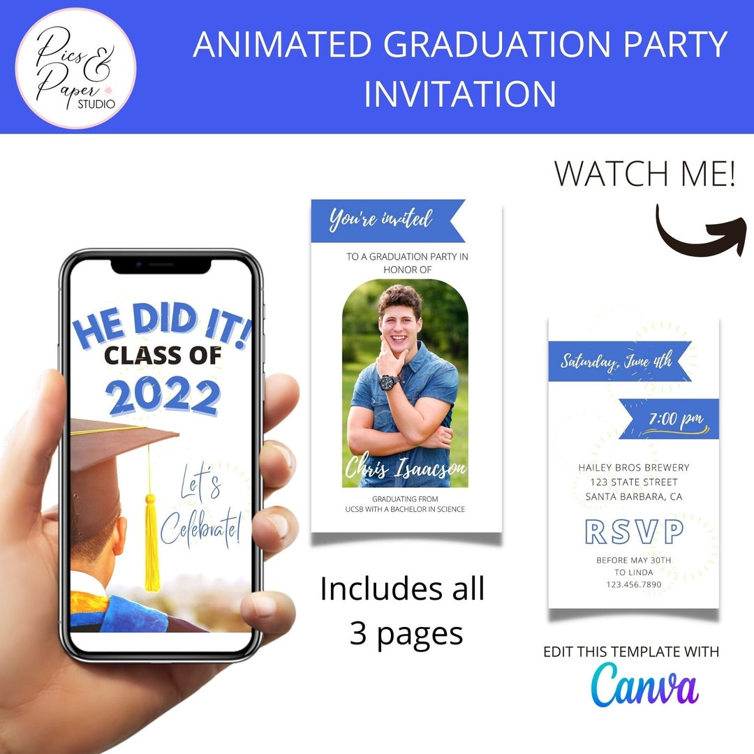 Class of 2023 Graduation Invitation, Animated Invitation Editable ...