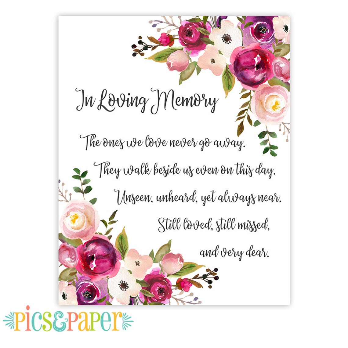 In Loving Memory Printable Poster for Wedding with Watercolor | Etsy