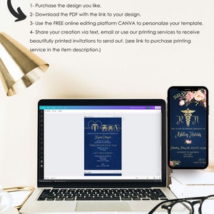 Mechanical Engineering Graduation Announcement in Navy and Gold With ...