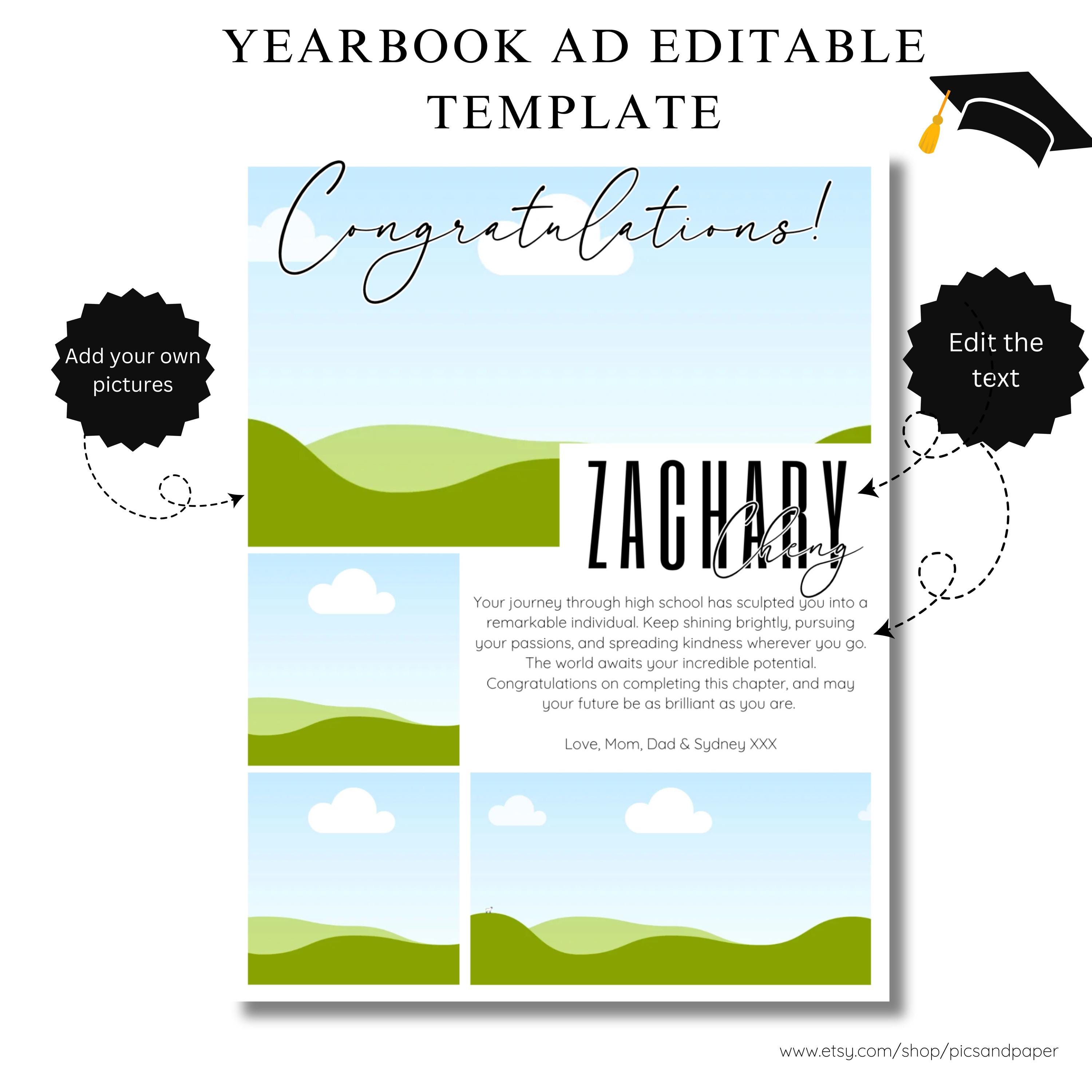 YEARBOOK AD High School Template, Editable Full Page Ad Layout, Senior ...