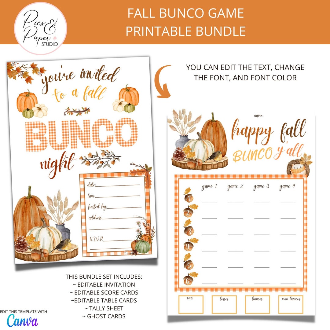 Fall Bunco Score Cards, Tally Sheet, Invitation, Table Cards, Ghost ...