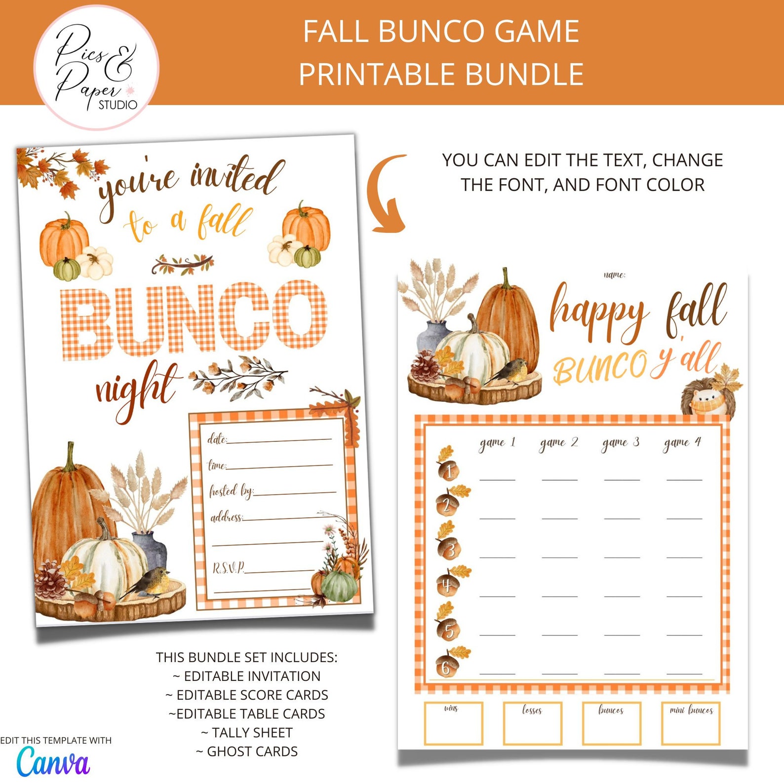 Fall Bunco Score Cards, Tally Sheet, Invitation, Table Cards, Ghost ...